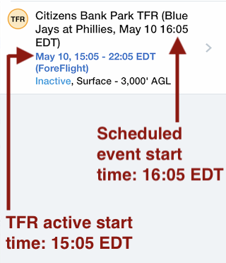 How are Stadium TFRs shown on the Maps page? – ForeFlight Support