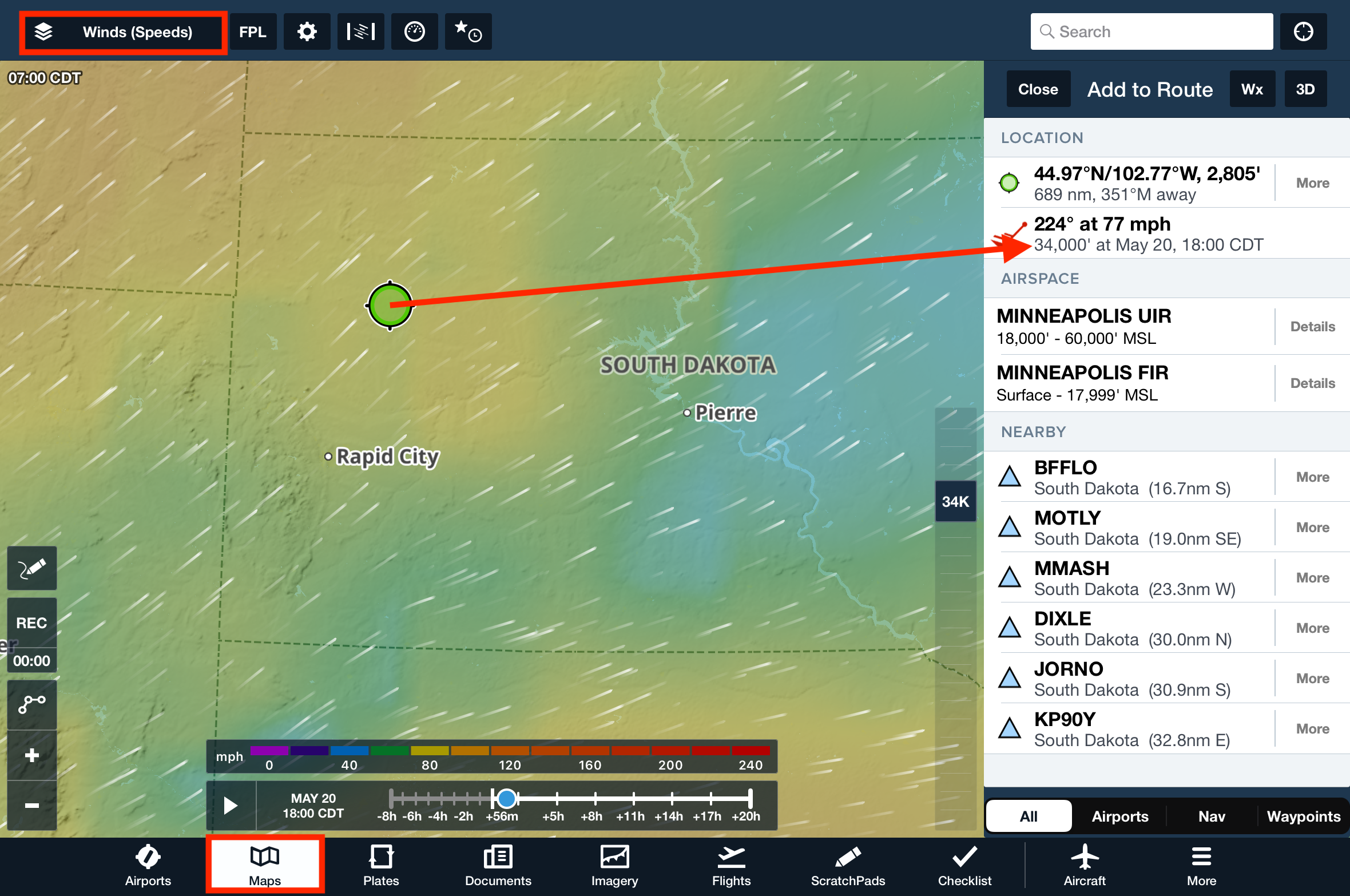 Why don’t the winds aloft on the Maps page match the winds aloft on the ...
