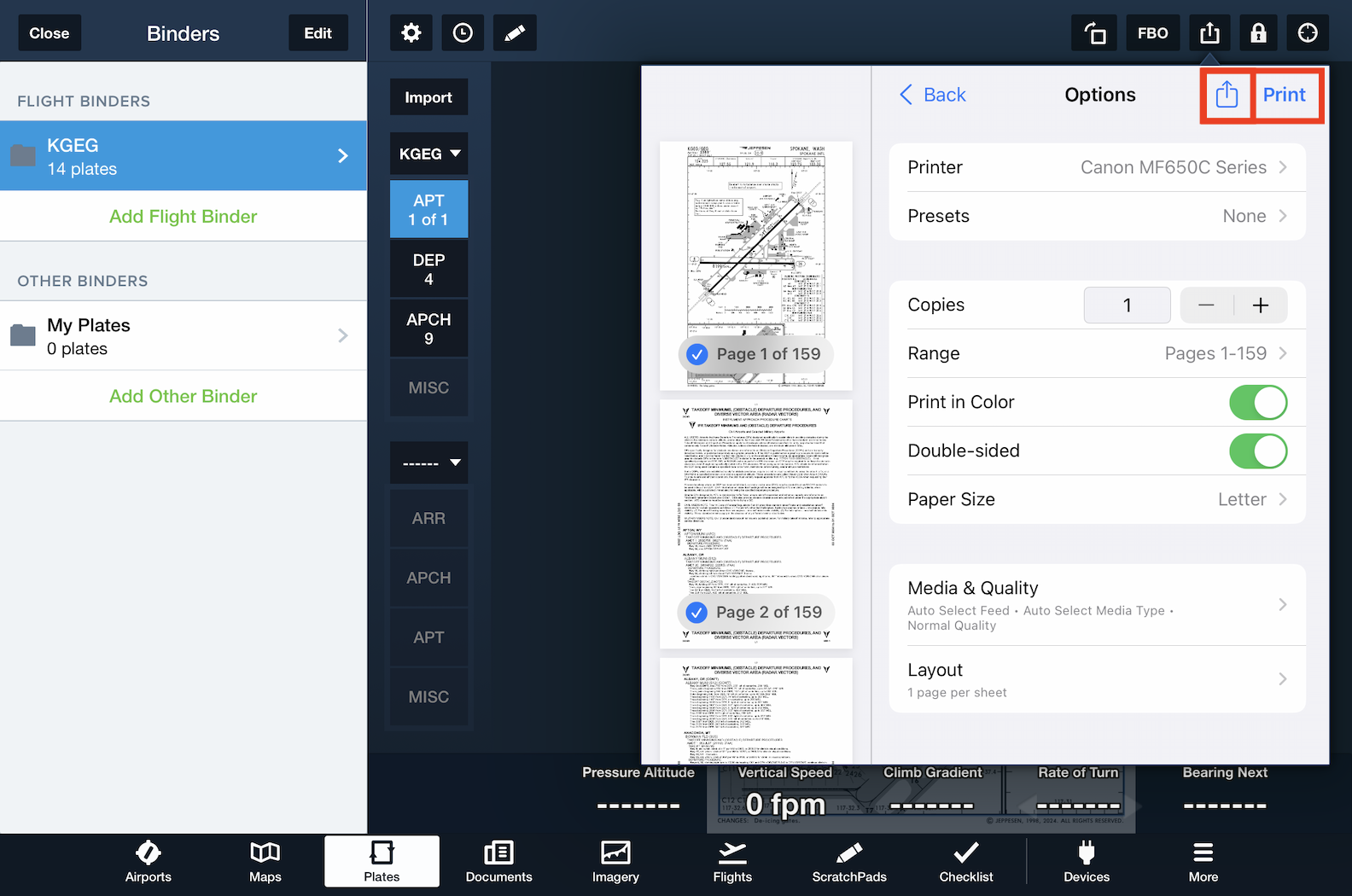 How can airport diagrams or approach plates be printed or exported from ...