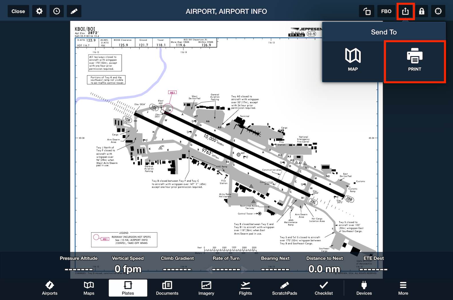 How can airport diagrams or approach plates be printed or exported from ...