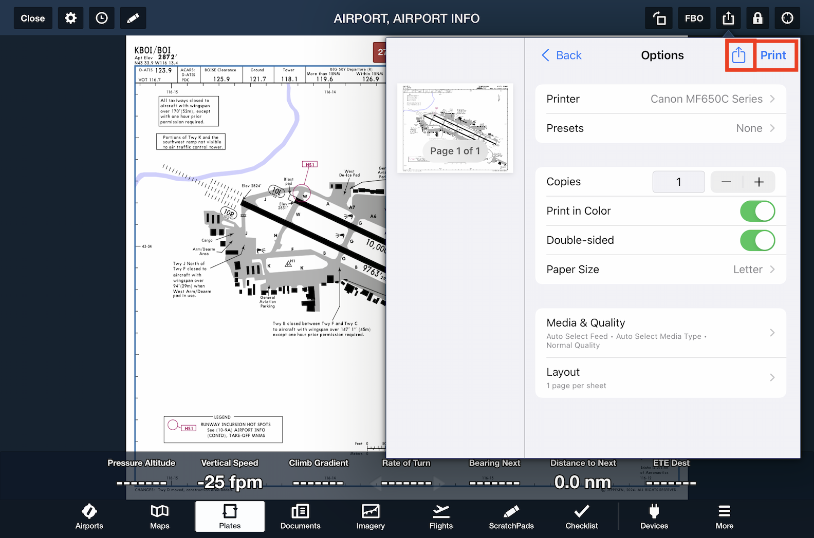 How can airport diagrams or approach plates be printed or exported from ...